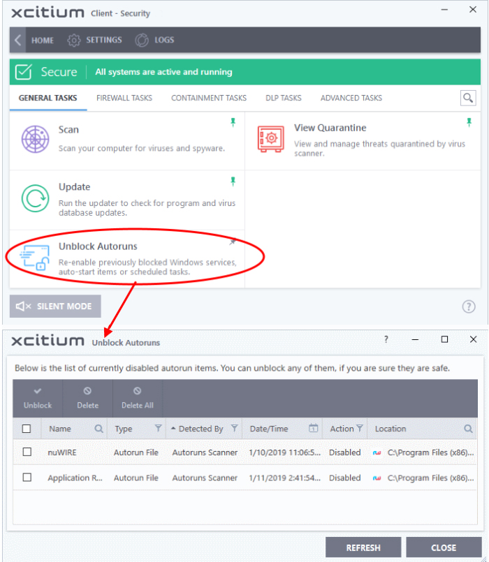 Xcitium Enterprise | Xcitium Client Security - Manage Blocked Autoruns | Xcitium